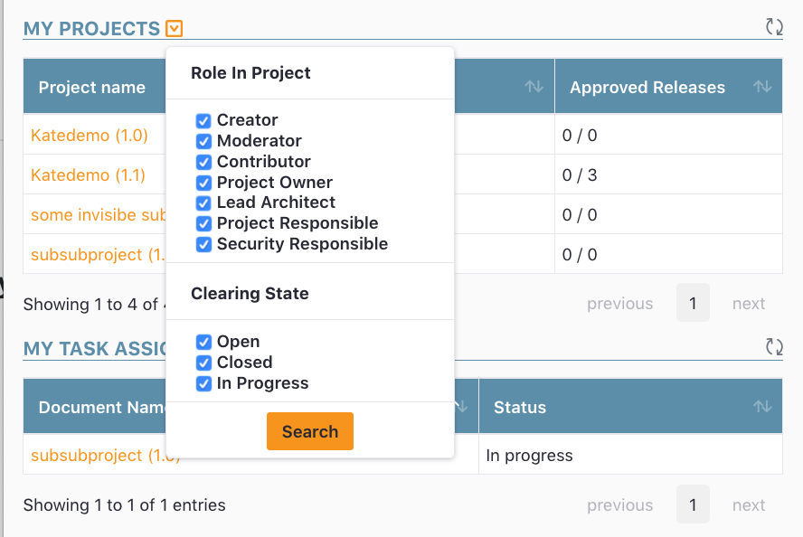 Additional Check box to filter the My Projects in Homepage based on Project clearing state ...