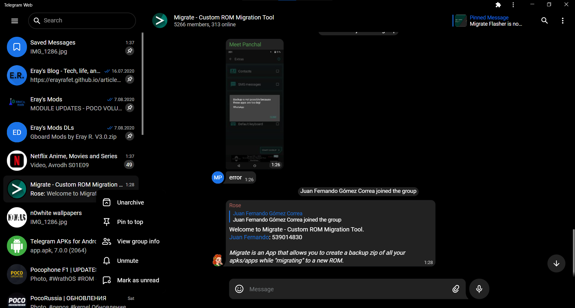 Archived chats show up in the regular message list · Issue #230 · evgeny-nadymov/telegram-react ...