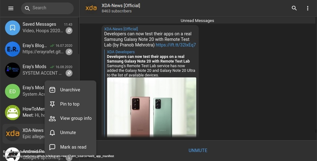 Archived chats show up in the regular message list · Issue #230 · evgeny-nadymov/telegram-react ...