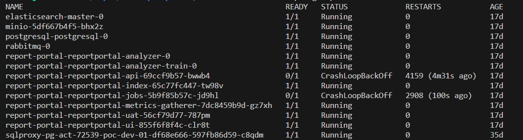 Two pods failing to start following tutorial · Issue #2109 · reportportal/reportportal · GitHub