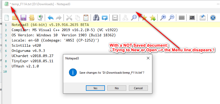 UI glitch: menu bar disappears when showing "Save changes" dialog · Issue #1646 · rizonesoft ...