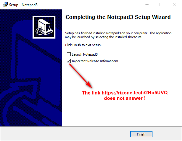 Notepad3 Installer: the link https://rizone.tech/2Ho5UVQ does not ...