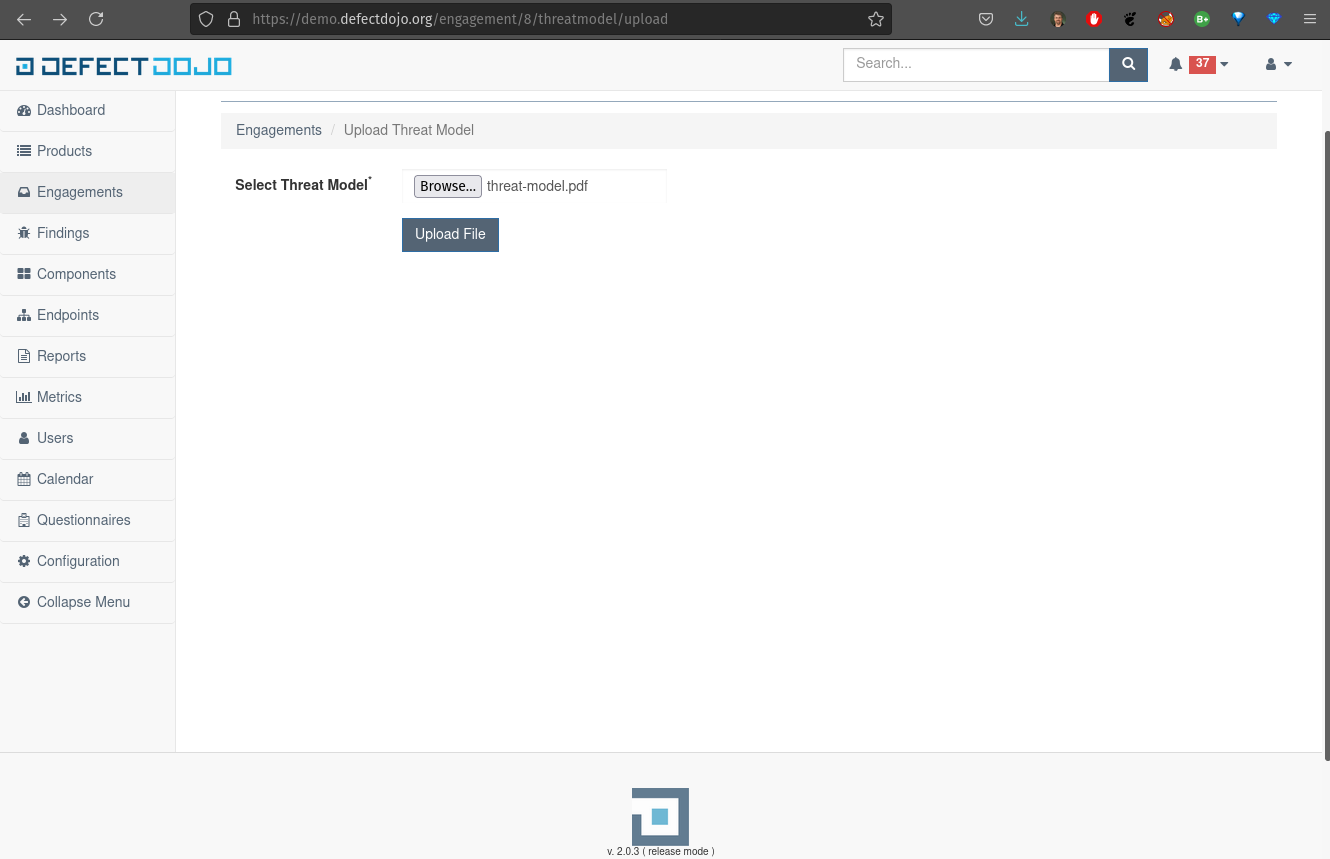 Uploading threat model file produces a 500 · Issue #2835 · DefectDojo/django-DefectDojo · GitHub