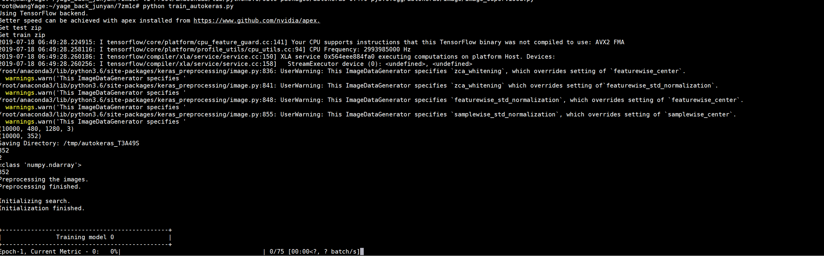 Training Stuck at 0% · Issue #715 · keras-team/autokeras · GitHub