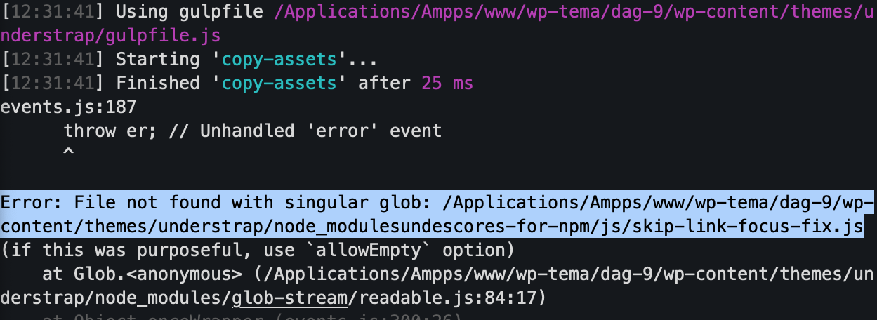 Error on NPM Install, seems like a broken path? · Issue #1162 · understrap/understrap · GitHub