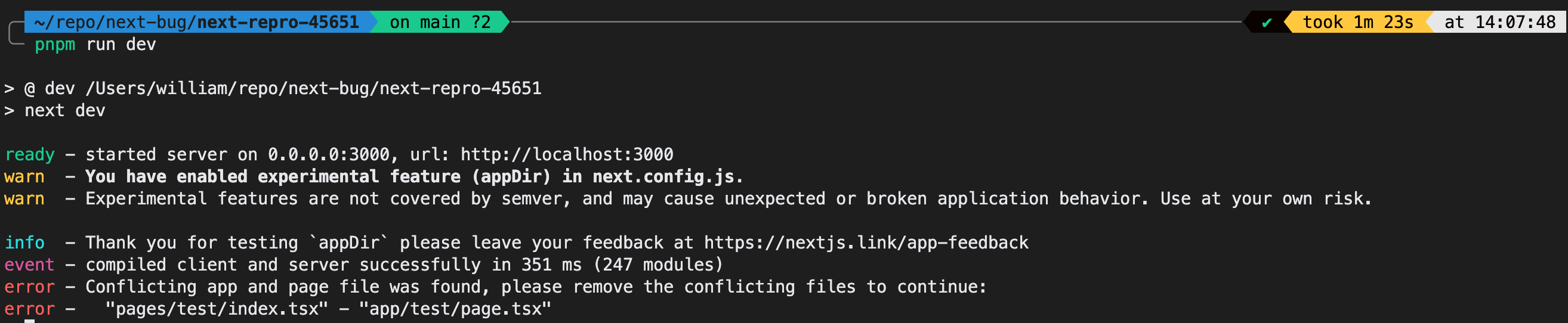 [next 472] Appdir Causes `pages Page Tsx` Throws 404 In Dev And 500 In Prod · Issue 45651