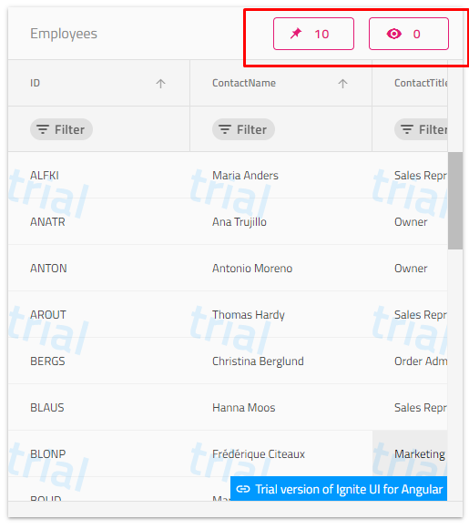 When grid has horizontal scroll and pin all columns the buttons in the toolbar disappear · Issue ...