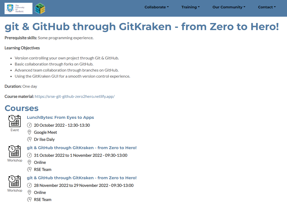 Training course listings [bug] · Issue #630 · RSE-Sheffield/RSE-Sheffield.github.io · GitHub