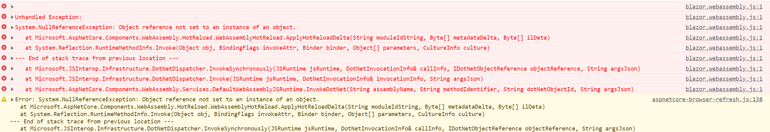 Hot reload fails when running the blazor wasm hosted app in without debugging mode · Issue ...
