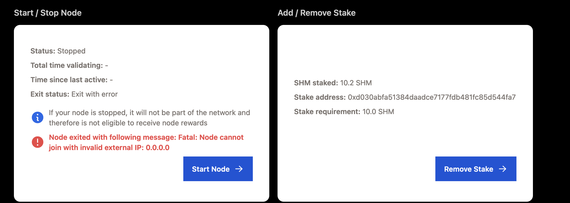 Validator Stopped Error ```Fatal: Node cannot join with invalid external IP: 0.0.0.0``` · Issue ...