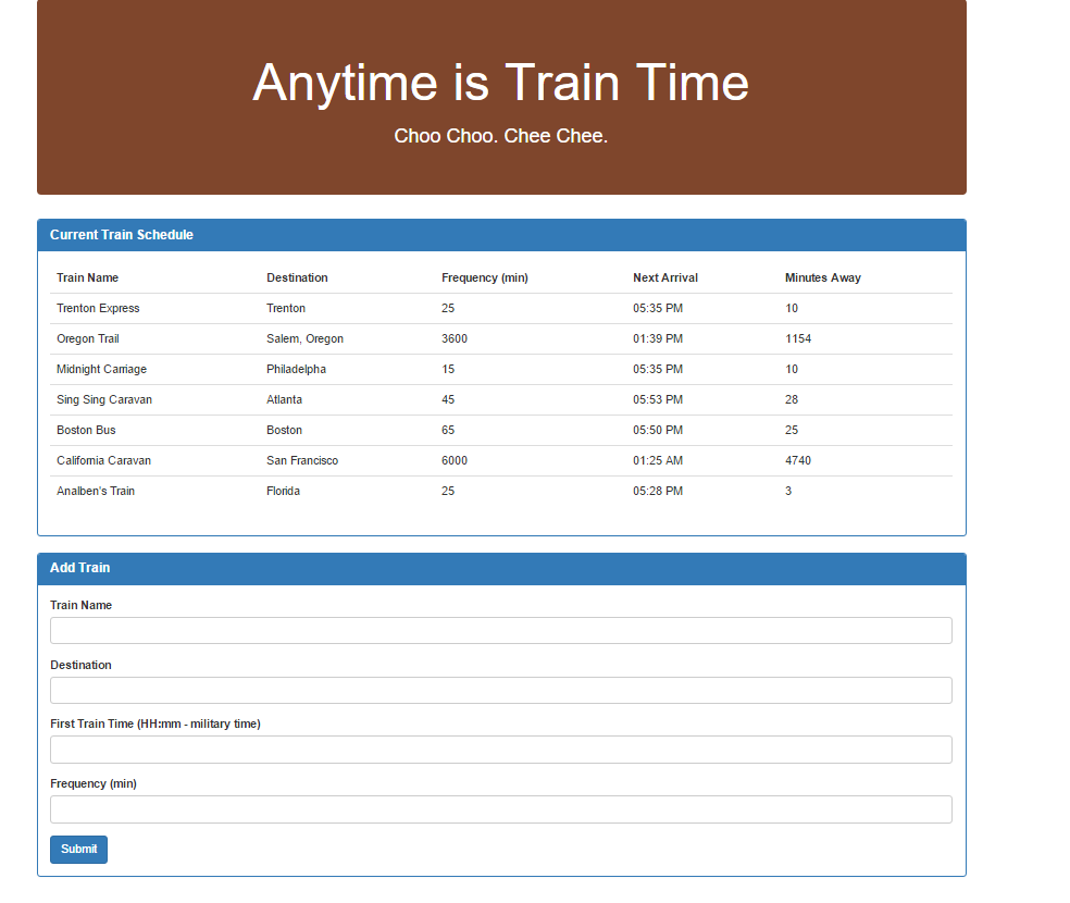 GitHub - rksungjin/TrainScheduler: Train schedule application using moment.js