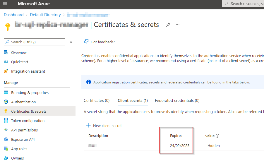 Retrieve the expiry date of the client secret · Issue #27176 · Azure/azure-sdk-for-net · GitHub