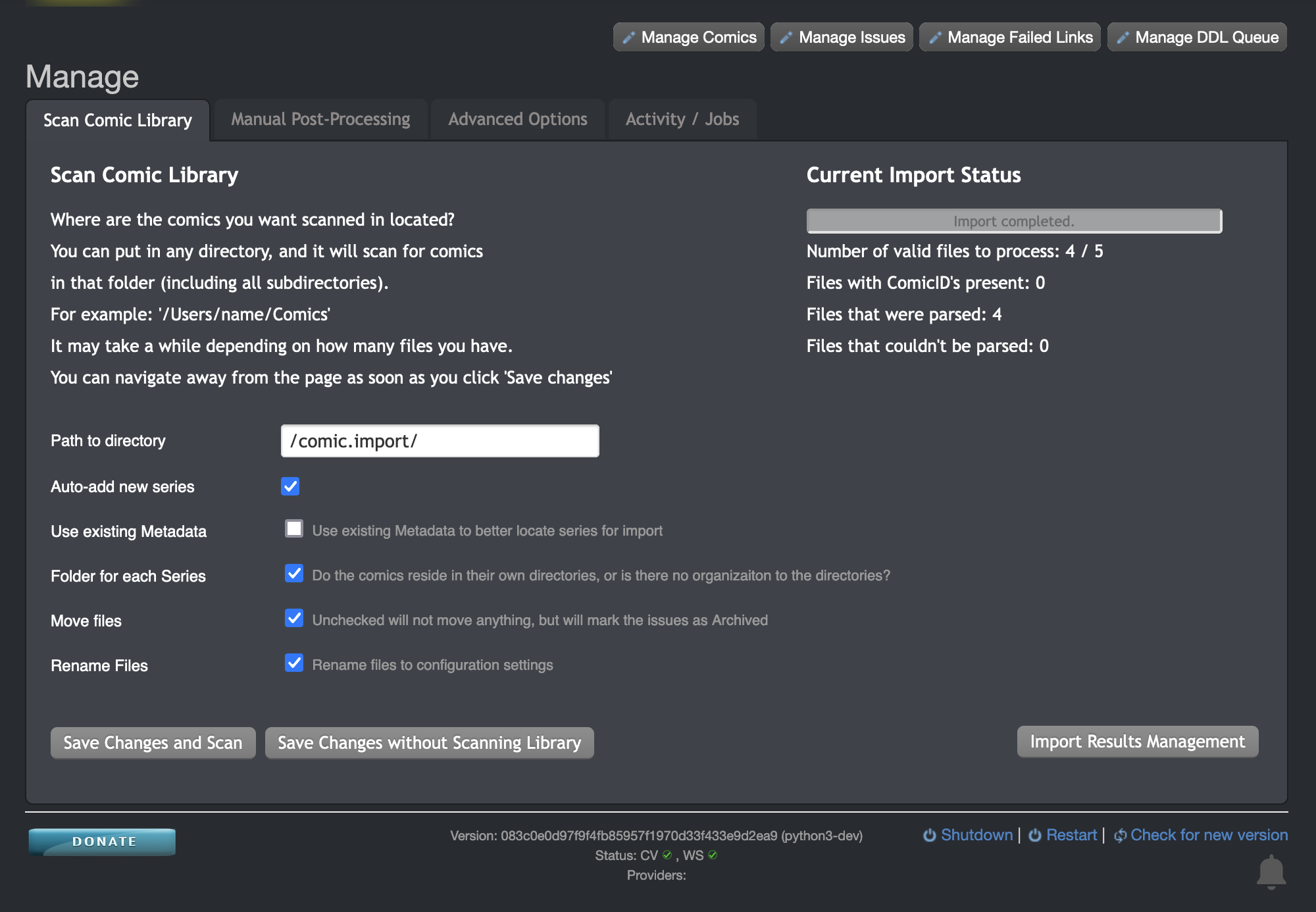 Bug: No files imported during "Manage -> Scan Comic Library" with ...