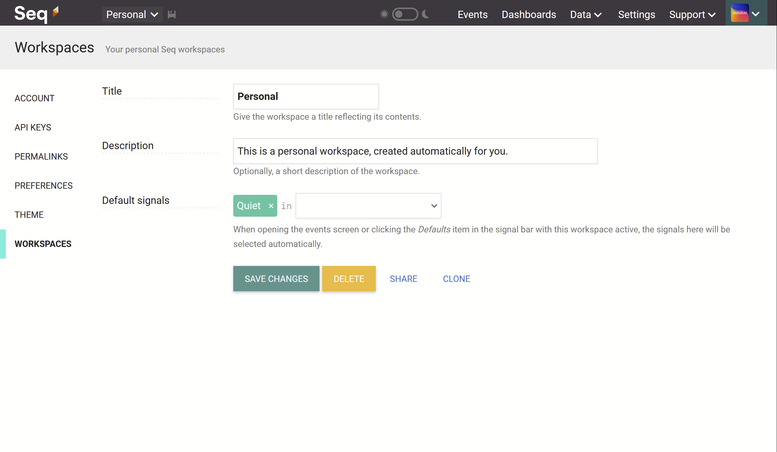 Support default signals in workspaces · Issue #770 · datalust/seq-tickets · GitHub