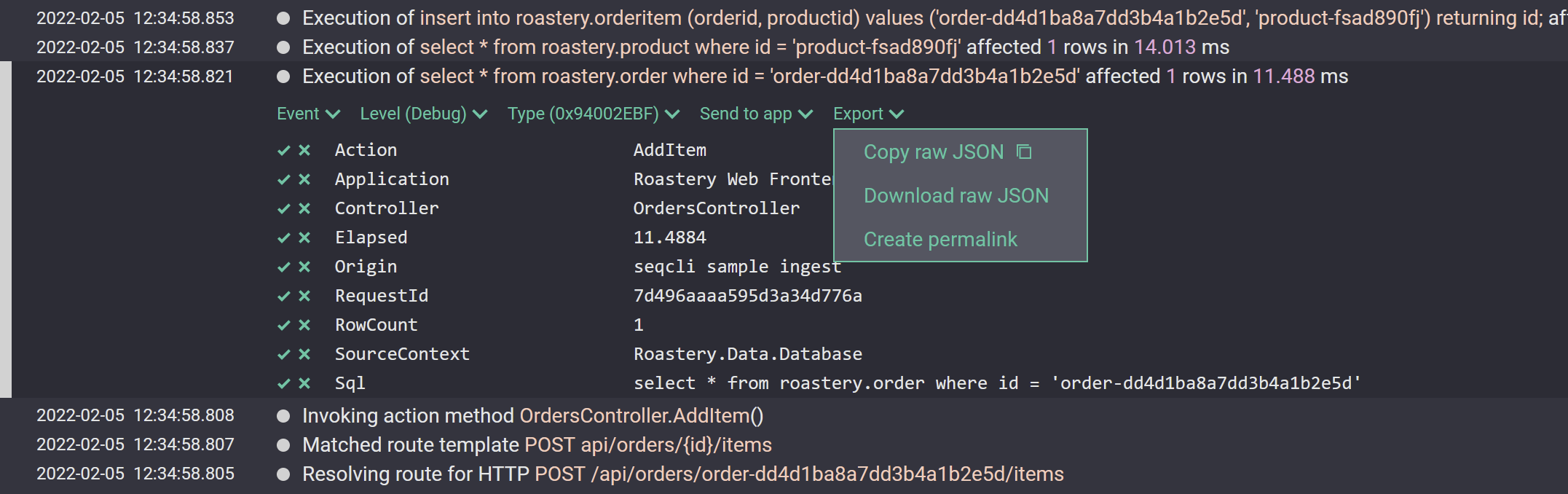 Add Copy link to event to the Export menu · Issue #1436 · datalust/seq-tickets · GitHub