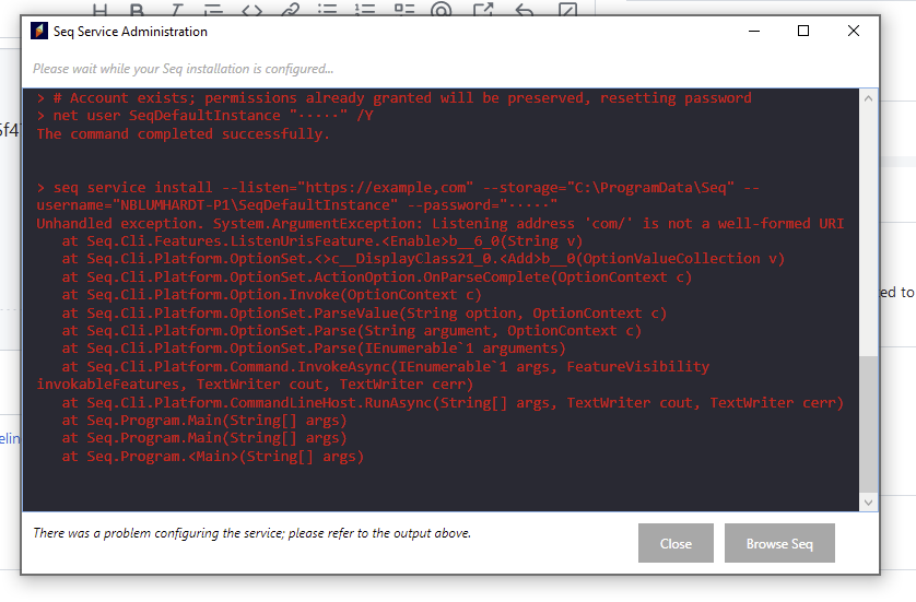 Seq Post Install Setup Wizard Seq Service Administration Fails To Parse Listen Uris · Issue