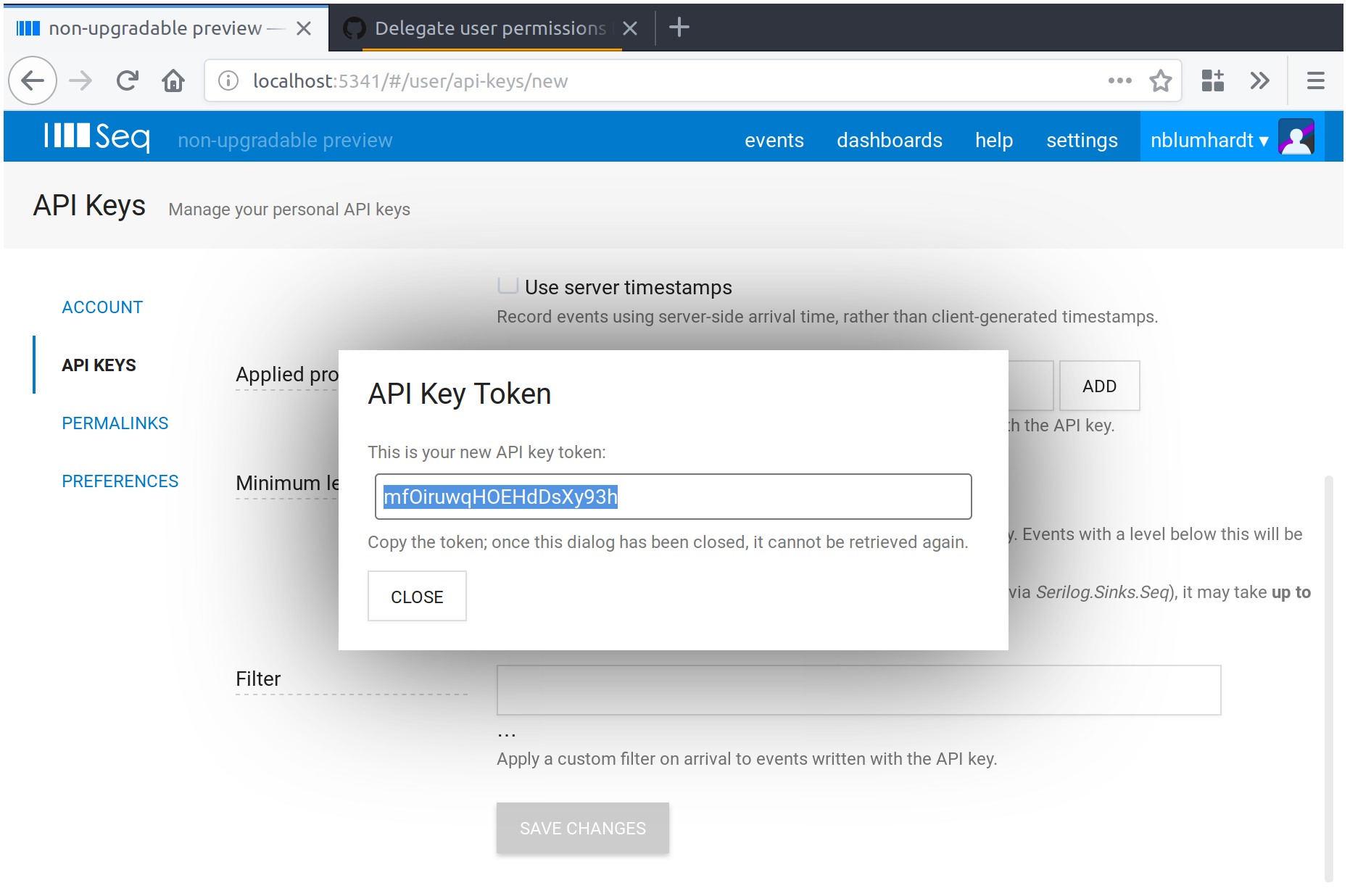 Delegate user permissions through API keys · Issue #668 · datalust/seq-tickets · GitHub