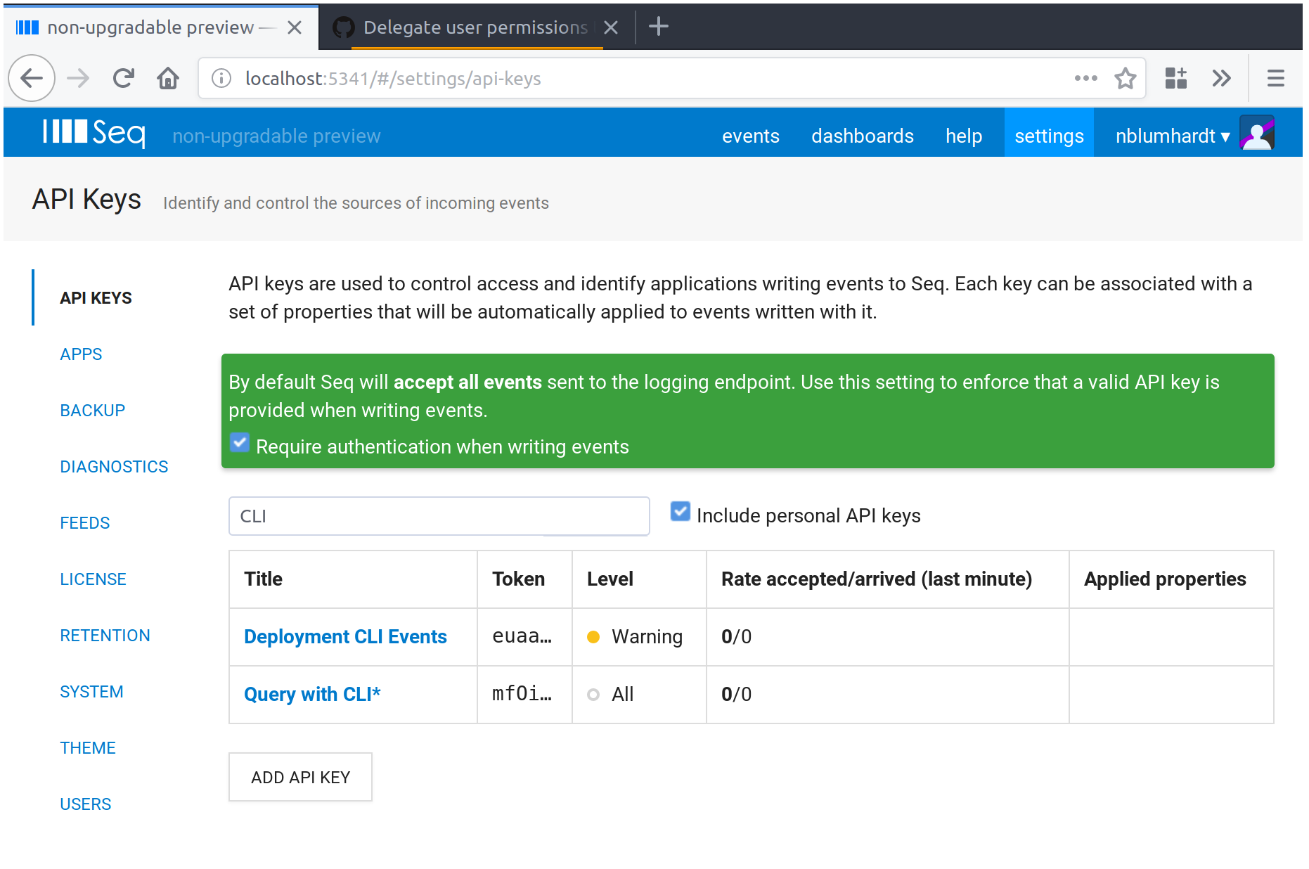 Delegate user permissions through API keys · Issue #668 · datalust/seq-tickets · GitHub