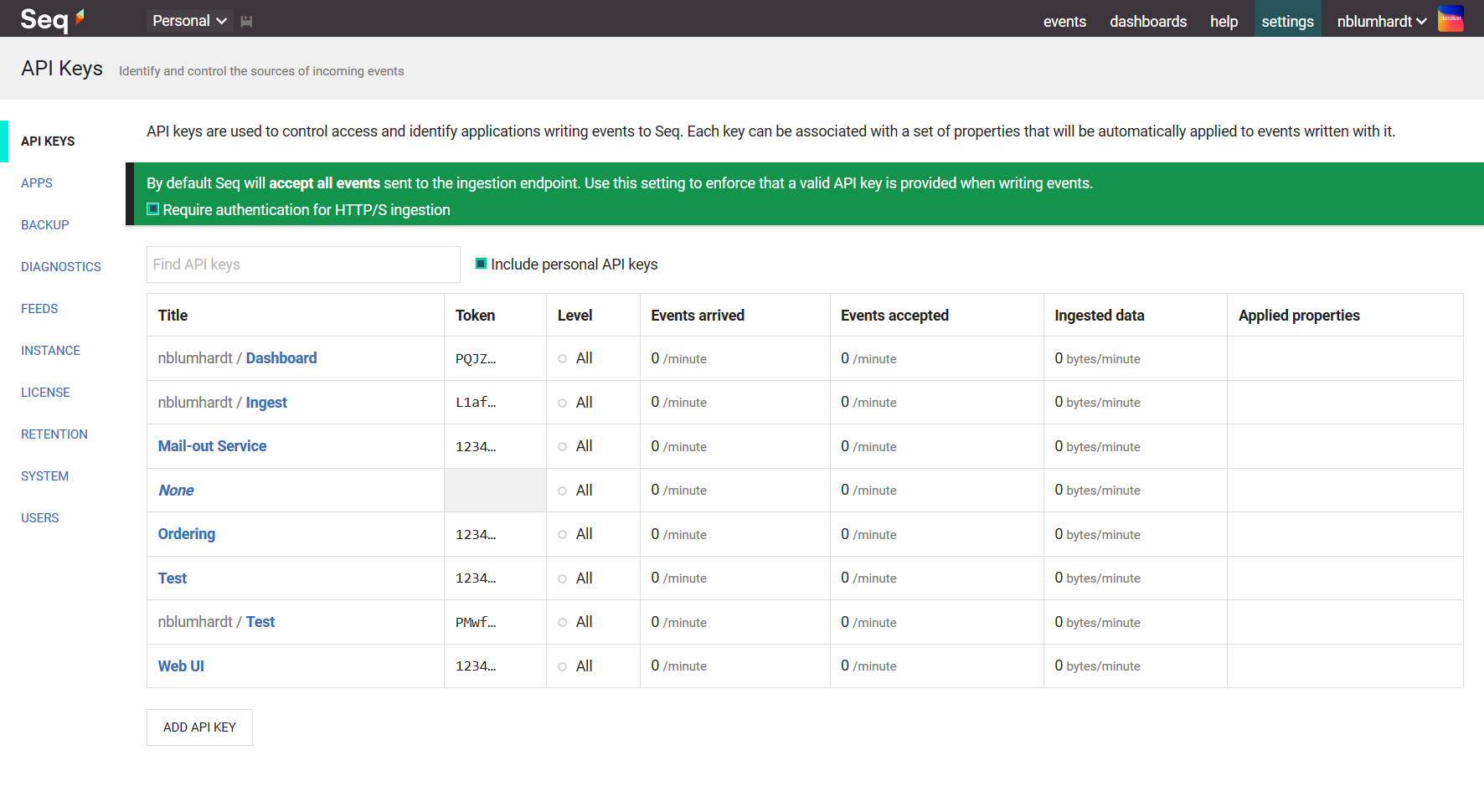 Show and filter on the API key owner in the API keys screen · Issue #819 · datalust/seq-tickets ...