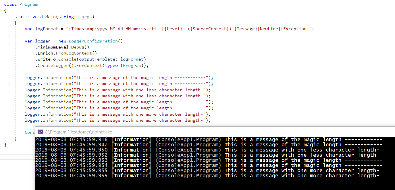 Newline character skipped when log message is 120 characters long (.Net Core) · Issue #1350 ...