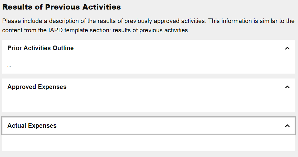 Wireframe Results of Previous Activities section · Issue #534 · Enterprise-CMCS/eAPD · GitHub