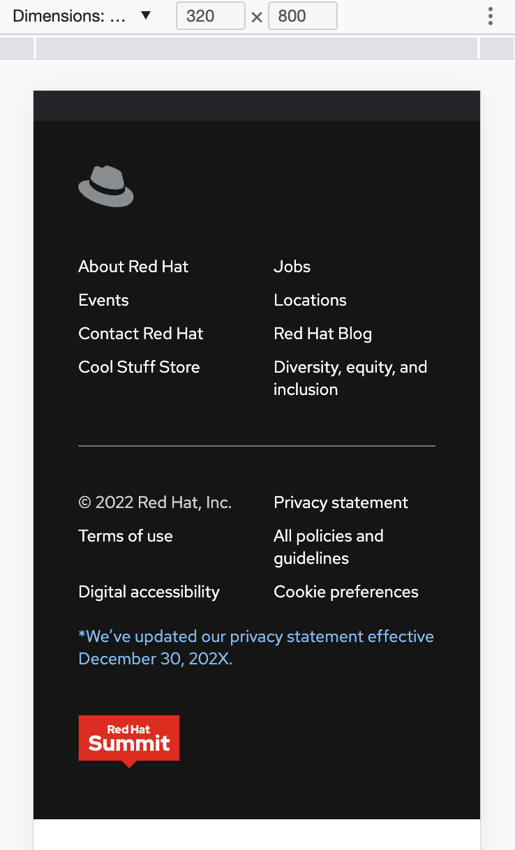 [bug] footer: two column breakpoint on global footer not present · Issue #496 · RedHat-UX/red ...