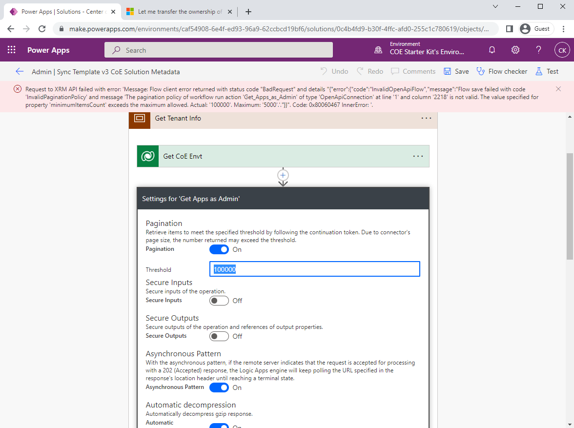 [CoE Starter Kit - BUG] Pagination Limit Exceeded Admin | Sync Template v3 CoE Solution Metadata ...