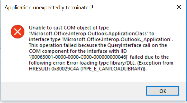 install error - unable to cast COM object of type... [0x80029C4A ...