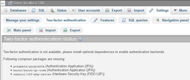 Can 2FA - "Composer packages are missing..." · Issue #16362 · phpmyadmin/phpmyadmin · GitHub