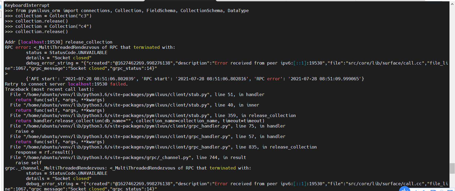 Calling the release interface causes the Milvus service to hang · Issue #6868 · milvus-io/milvus ...