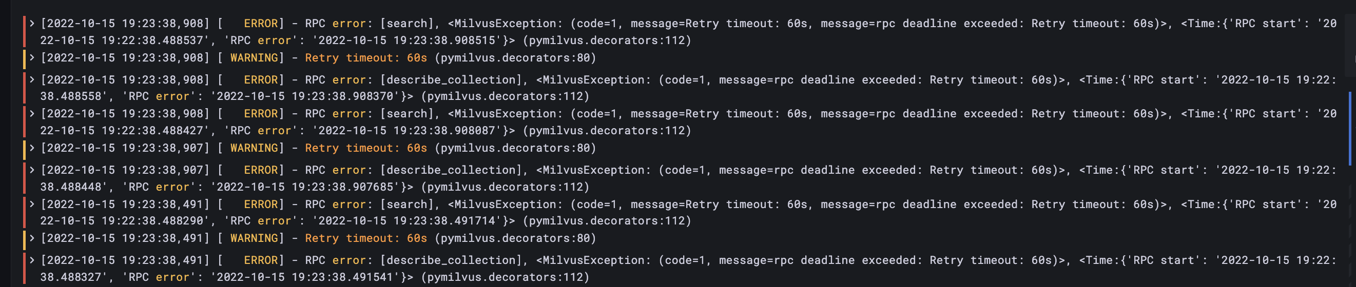 [Bug]: [benchmark][cluster]Milvus 100m data search failed,raise an message"rpc deadline exceeded ...