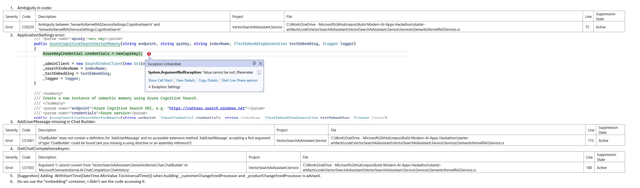 Address findings resulting from code review · Issue #6 · Azure/Build-Modern-AI-Apps-Hackathon ...