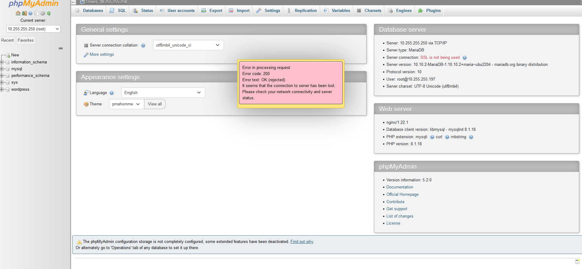 Sql connection errors · Issue #17963 · phpmyadmin/phpmyadmin · GitHub
