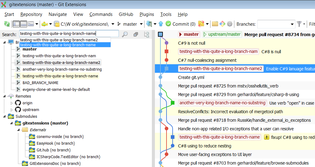 Branch search selects wrong branch when a later branch that starts with its name exists · Issue ...