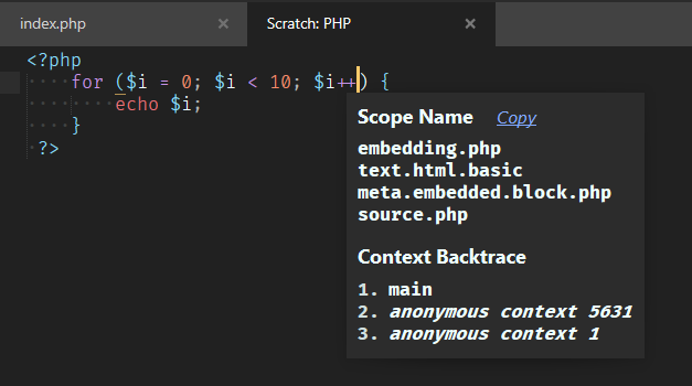 [PHP] Closing `)` of a `for` loop is not scoped. · Issue #3142 · sublimehq/Packages · GitHub