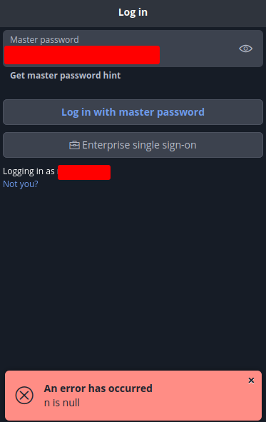 N Is Null Error When Trying To Authenticate With Firefox Extension · Issue 4875 · Bitwarden
