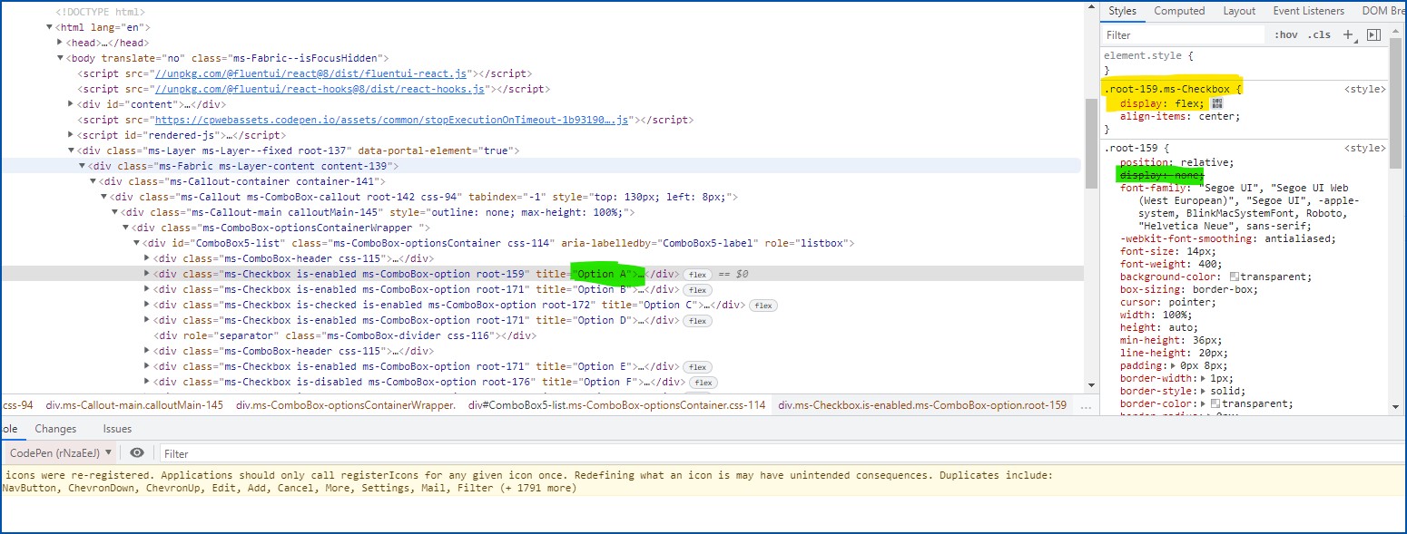 ComboBox hidden option property not working when multiSelect is true ...