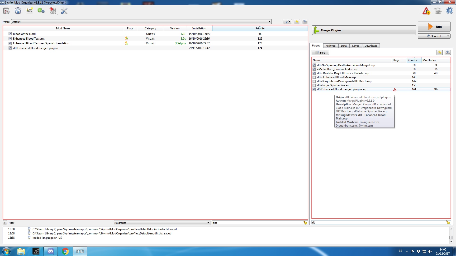 Merged plugins that has the original .esp (the ones that were merged) flagged as masters (Skyrim ...