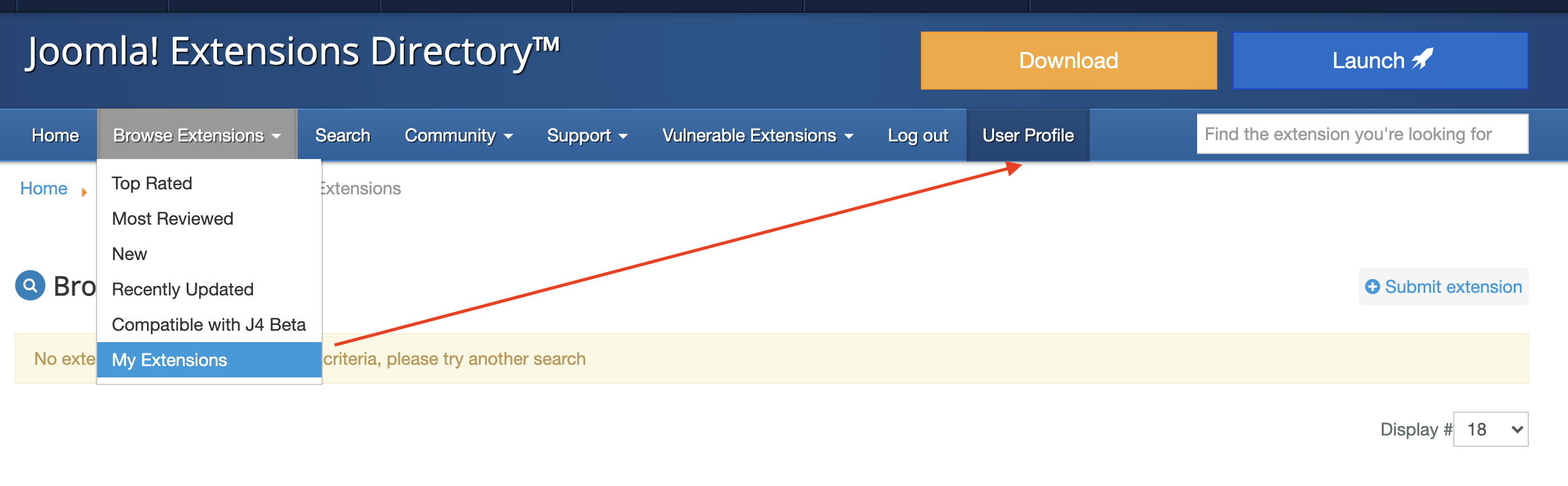 [improvement] Move My Extensions menu item to My profile · Issue #219 · joomla/jed-issues · GitHub