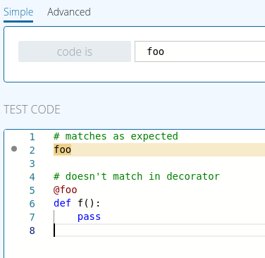 Expressions forming python decorators aren't matched ('@foo', '@foo ...