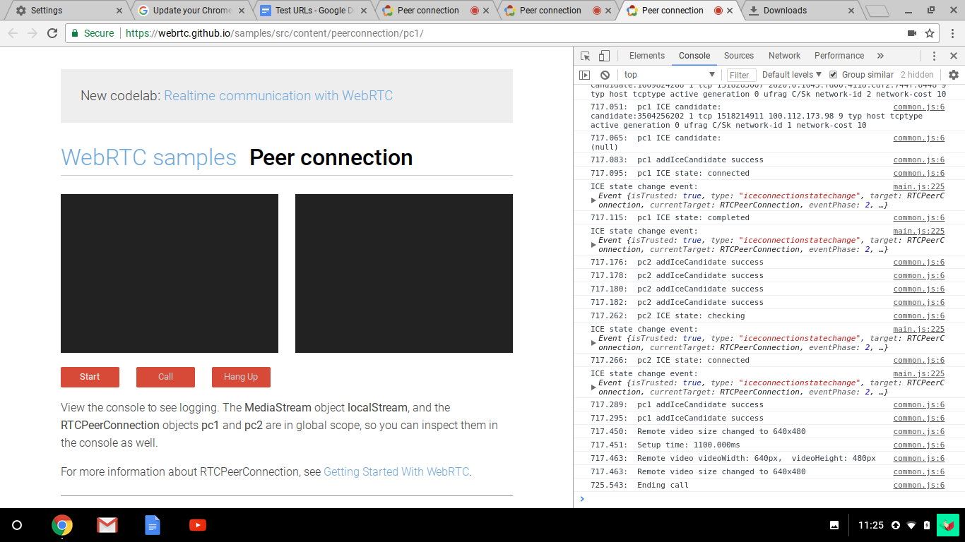 Opening the javascript console beforehand and following the test ...