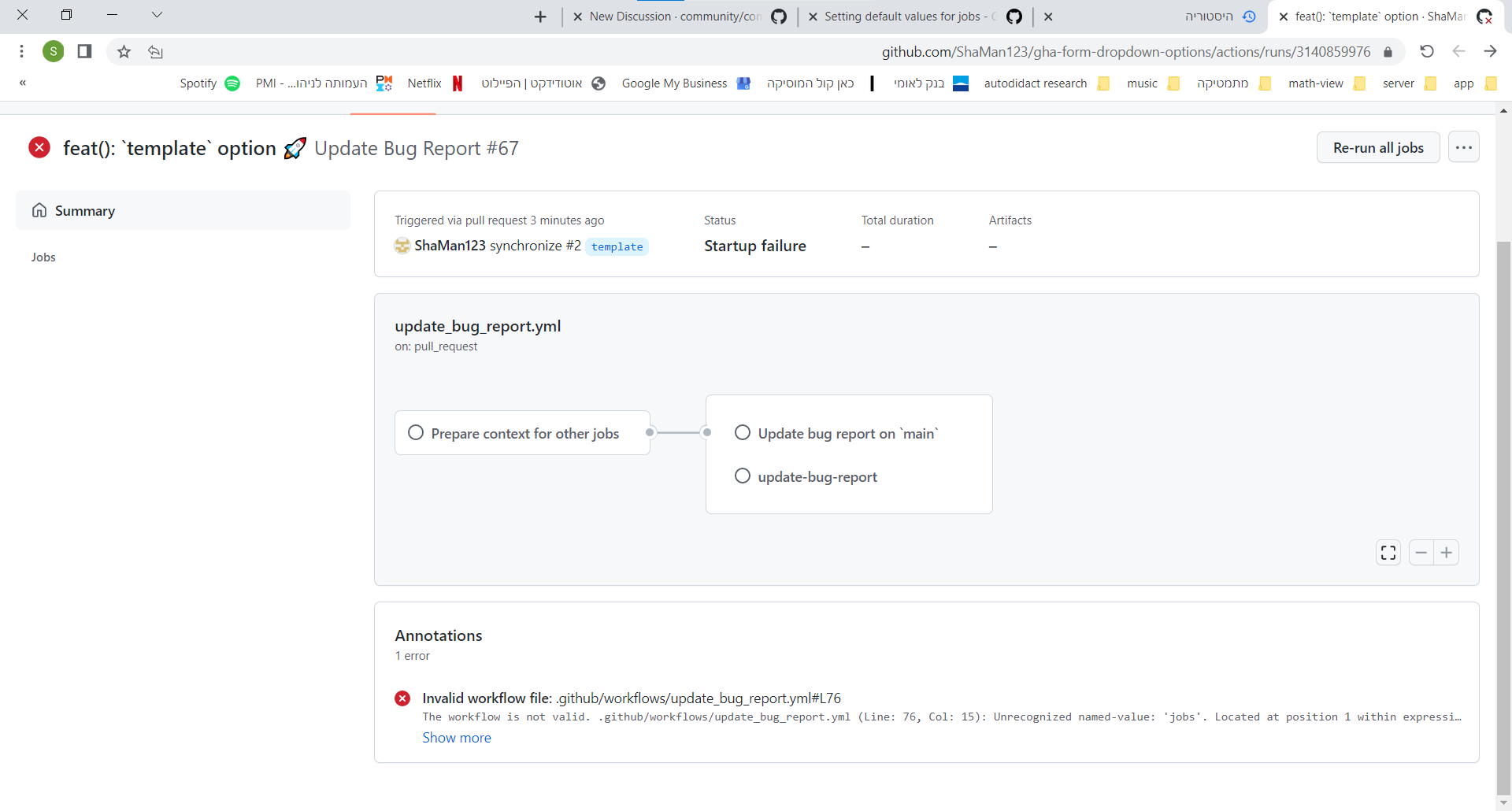 [BUG]: invalid workflow file should mark PR checks as failed · community · Discussion #34408 ...