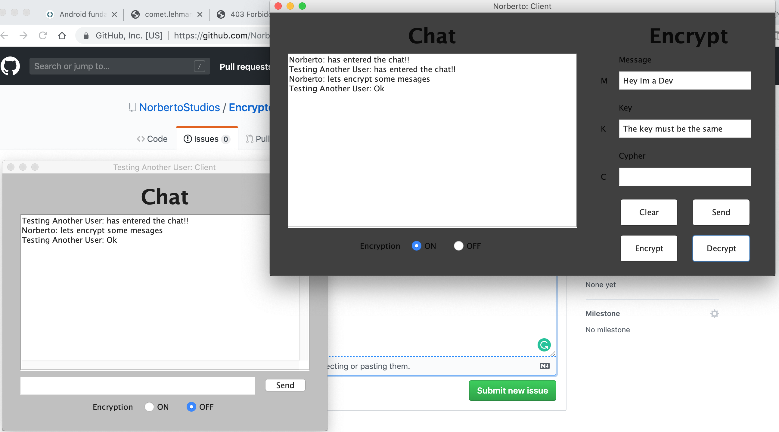GitHub - NorbertoStudios/EncryptedMessages: Socket Server and clients with Messages Encrypted