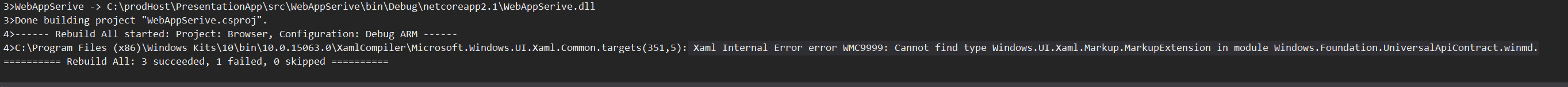 Xaml Internal Error error WMC9999: Cannot find type Windows.UI.Xaml.Markup.MarkupExtension in ...