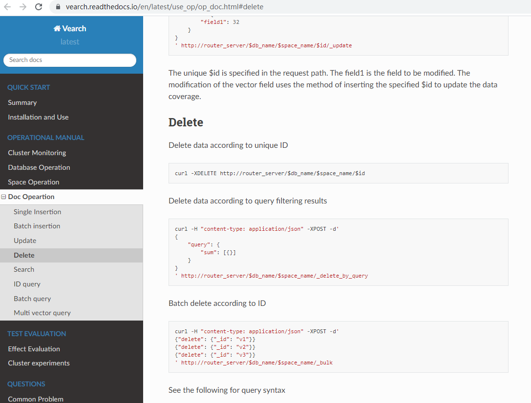 无法删除数据 · Issue #511 · vearch/vearch · GitHub