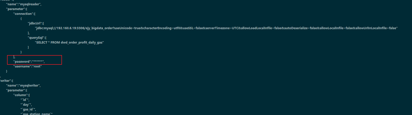 The password in the json generated by the DataX task is *****, causing the connection to the ...