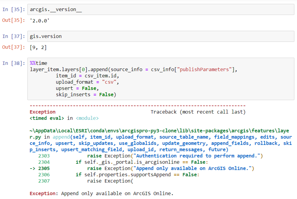 Append only available on ArcGIS Online? · Issue #1265 · Esri/arcgis ...