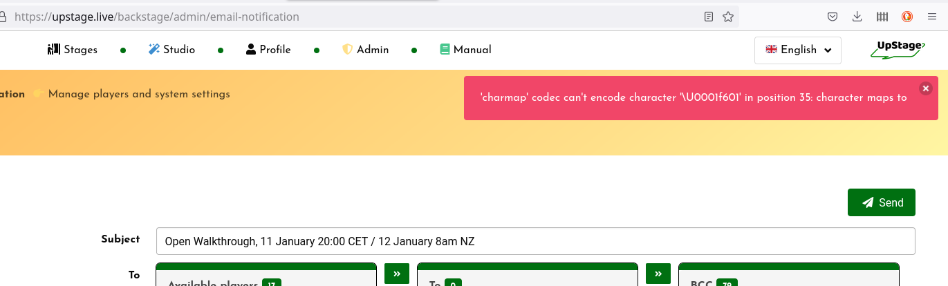 email failed to send because of umlaut or macron · Issue #1044 · upstage-org/upstage · GitHub