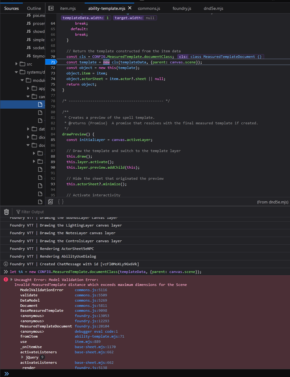 Template drawPreview failing silently when failing validation · Issue #2250 · foundryvtt/dnd5e ...
