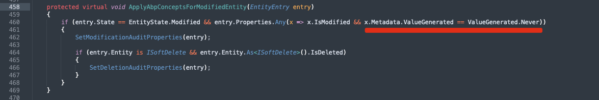The modification audit properties will not be set if the field have default value when it's ...